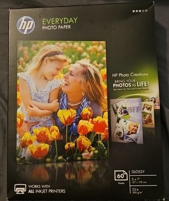 HP Genuine Everyday Photo Paper (60 Sheets per pkg) 5x7 Glossy CH097A ...