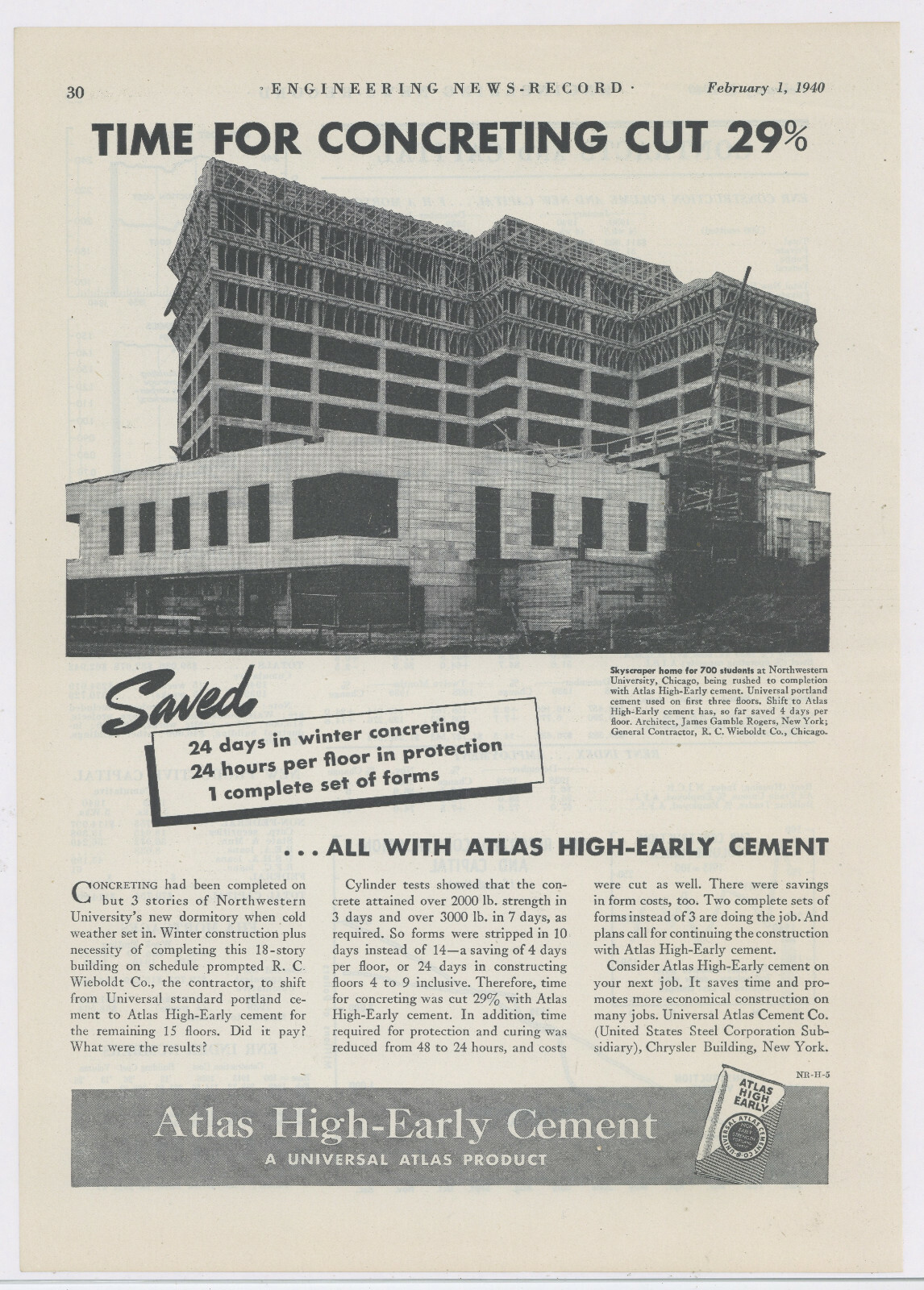 1940 Atlas Cement Ad: Northwestern University Dormitory, Chicago ...