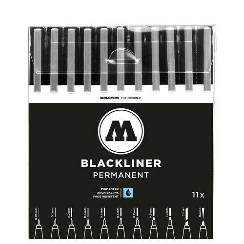 MOLOTOW Blackliner Permanent Marker Set Graffiti Art Supplies Ink 11x ...