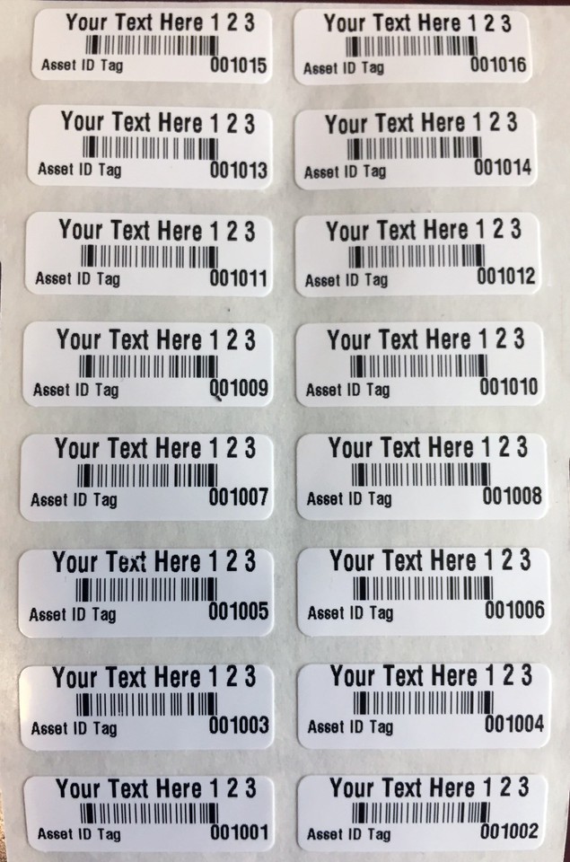 500 1.1" x .375" White Polyester Custom Printed Asset Tracking Labels ...