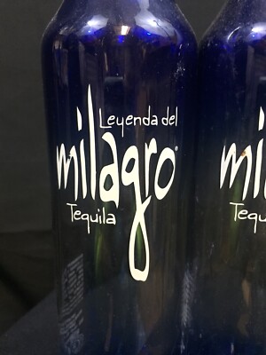 Lot of 2 (two) Blue Glass Milagro Bottle Tequila Art Craft Decor 750m ...