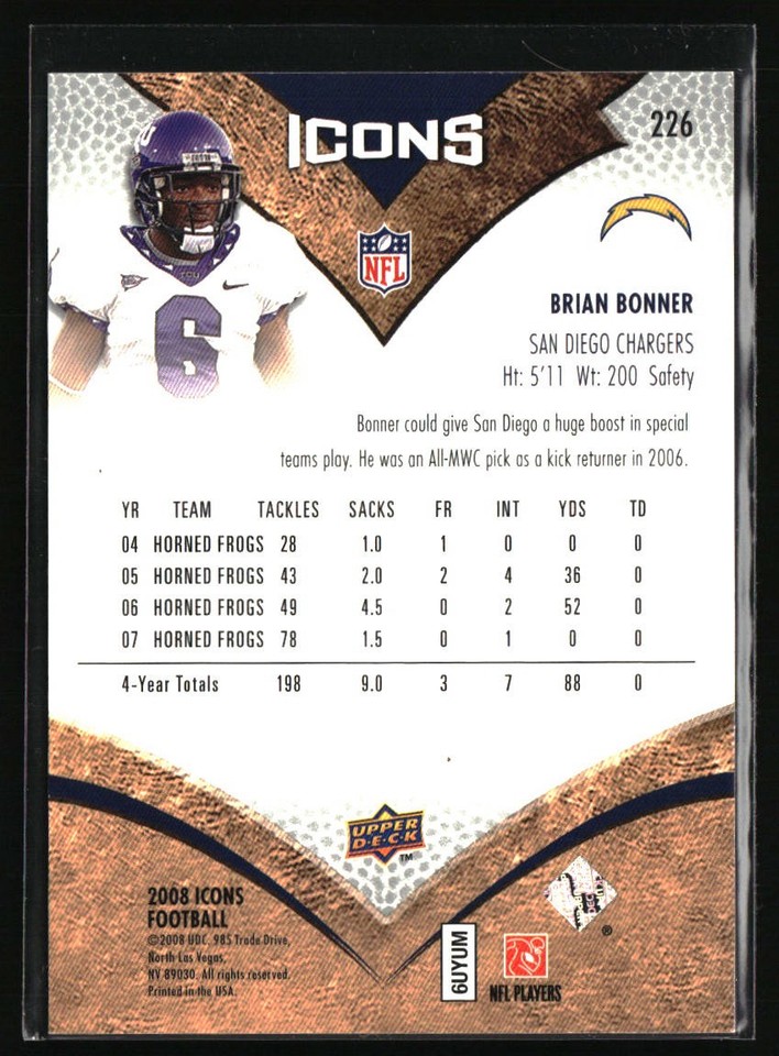 2008 Upper Deck Icons #226 Brian Bonner #/999 | eBay