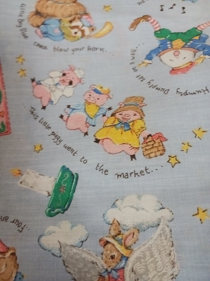VTG NURSERY RHYMES VIP Cranston Fabric Fairy Tales Blue Background One ...