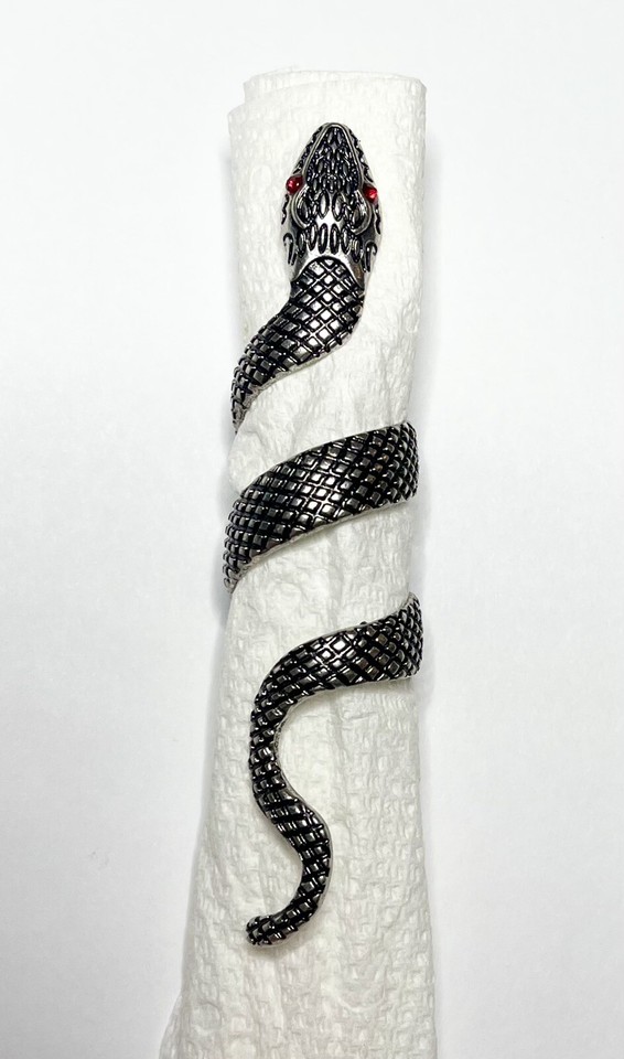 Silver Wrap Around Snake Ring Textured Scales With Ruby Rhinestone Eyes ...