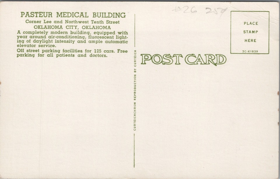 Oklahoma City OK Pasteur Medical Building Exterior View 1957 Postcard ...