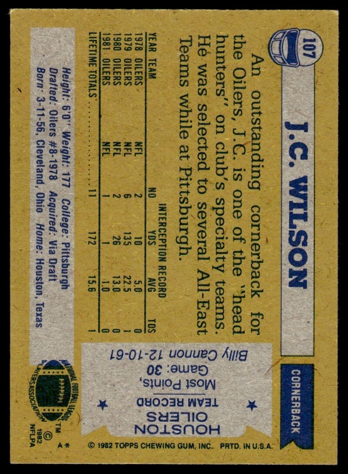 1982 Topps J.C. Wilson #107 | eBay