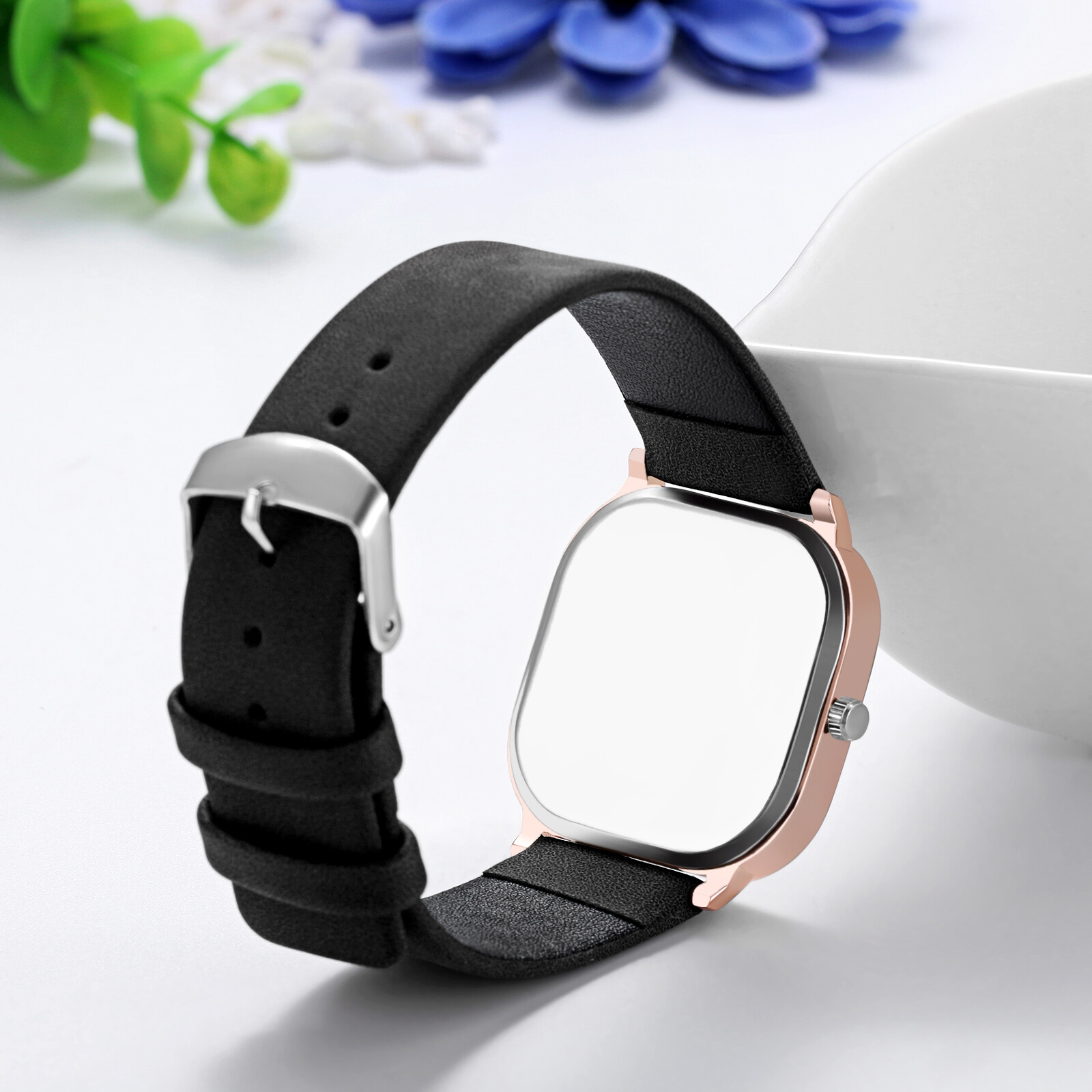 Fashion Roman Numberal Square Dial Leather Band Quartz Wrist Watch for ...