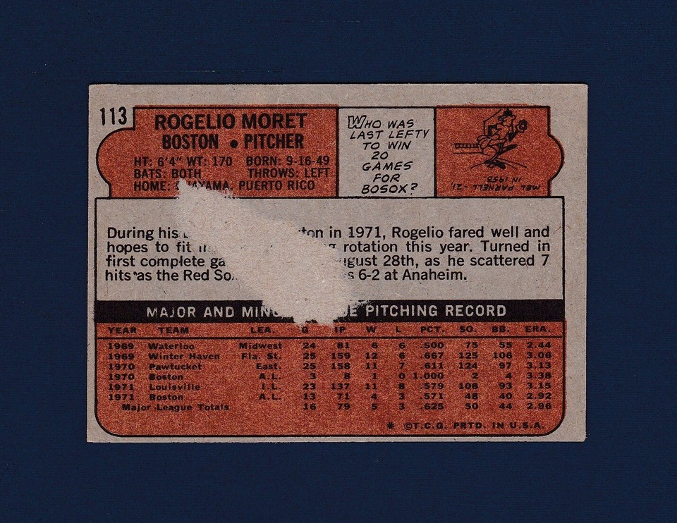 Rogelio Moret signed Boston Red Sox 1972 Topps baseball card | eBay