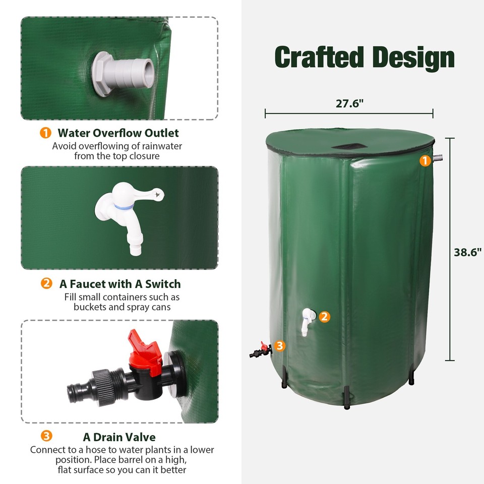 Rainwater Collection System 100 Gallon Collapsible Rain Barrel ...