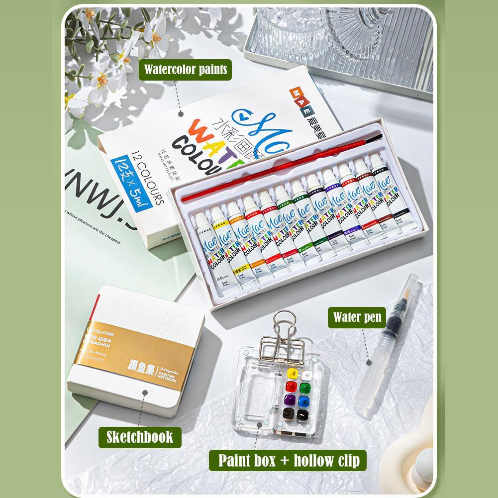 New! Mini Watercolor Acrylic Paint Box Set- 8 /15 Grid + Blank Book ...