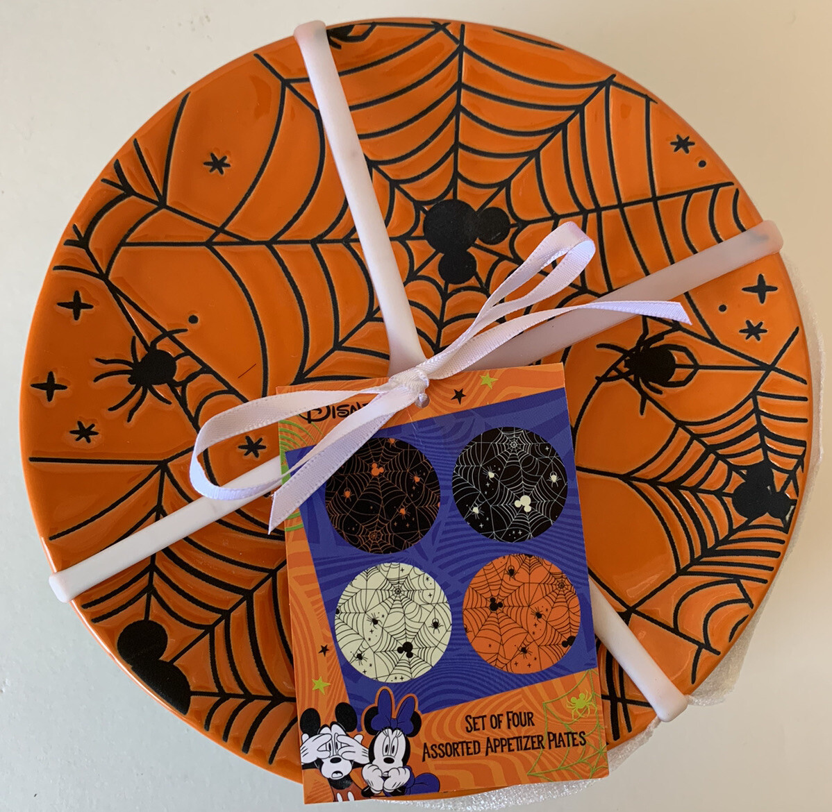 Zrike DISNEY Halloween MICKEY MOUSE Spider Web 4 Plate Set App Dessert ...