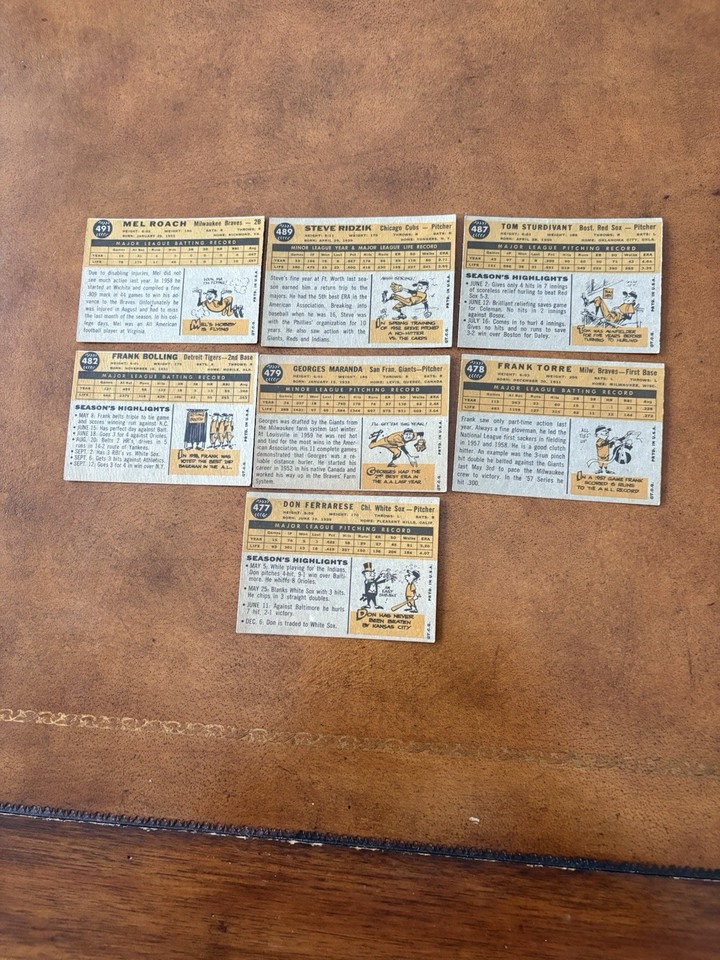 1960 Topps Baseball Lot Of 13 Different ALL SEMI HIGH #’sVG To VG+ J ...