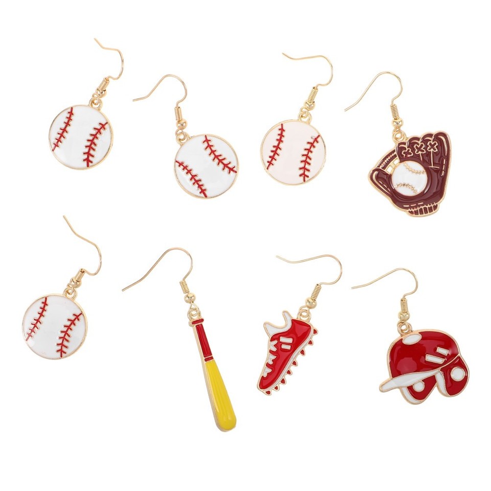 4 Pair Cute Earring for Girlfriend Cool Earrings Baseball Jewelry Women ...