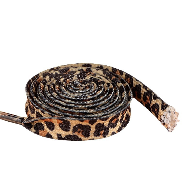 Pattern printed black color shoe laces, flat leopard print shoe laces ...