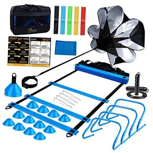 Speed Agility Training Set- Agility Ladder,12 Cones, 4 Adjustable Blue ...