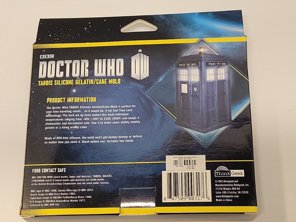 BBC ThinkGeek Doctor Who Tardis Silicone Gelatin / Cake Mold, 2013 New ...