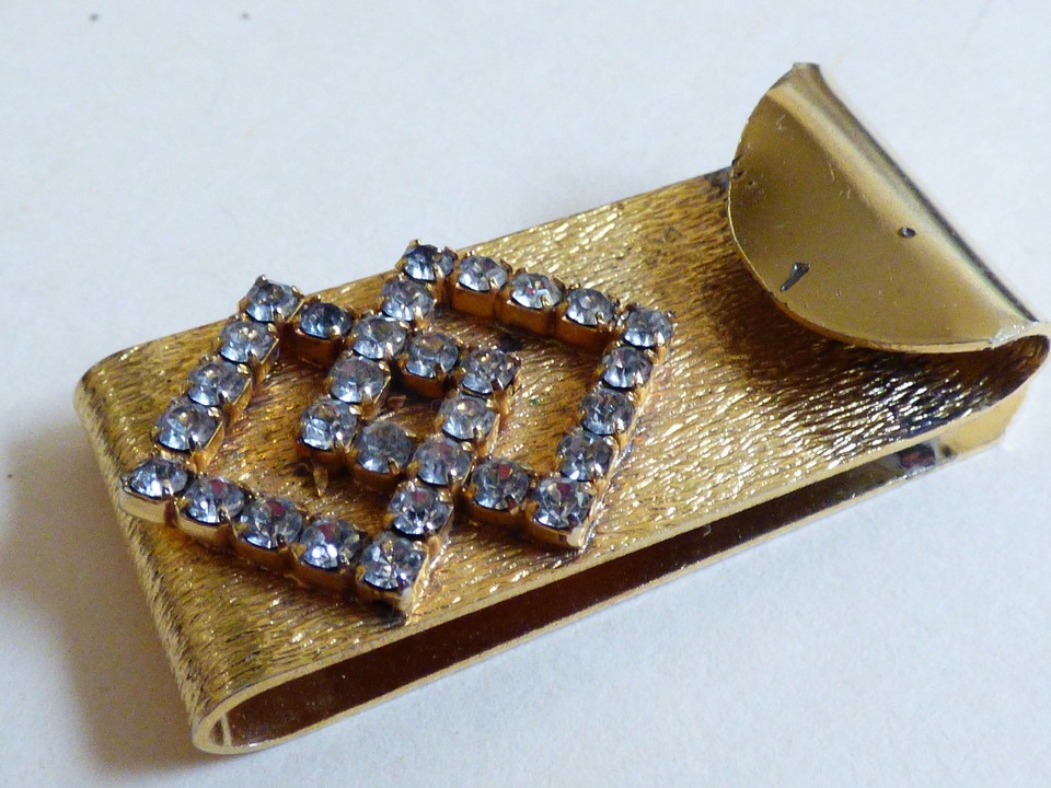 VTG gold tone Clear rhinestones Money Clip | eBay