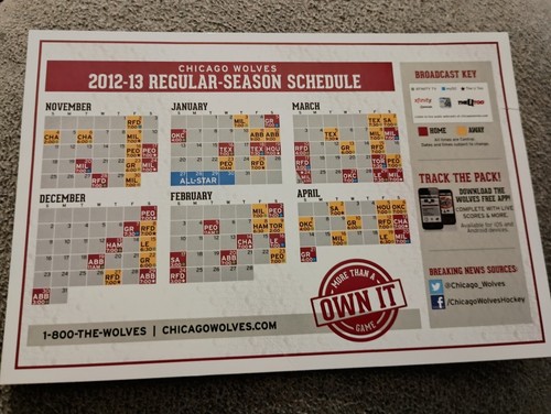 Chicago wolves schedule 2012-13 Holiday schedule card. | eBay