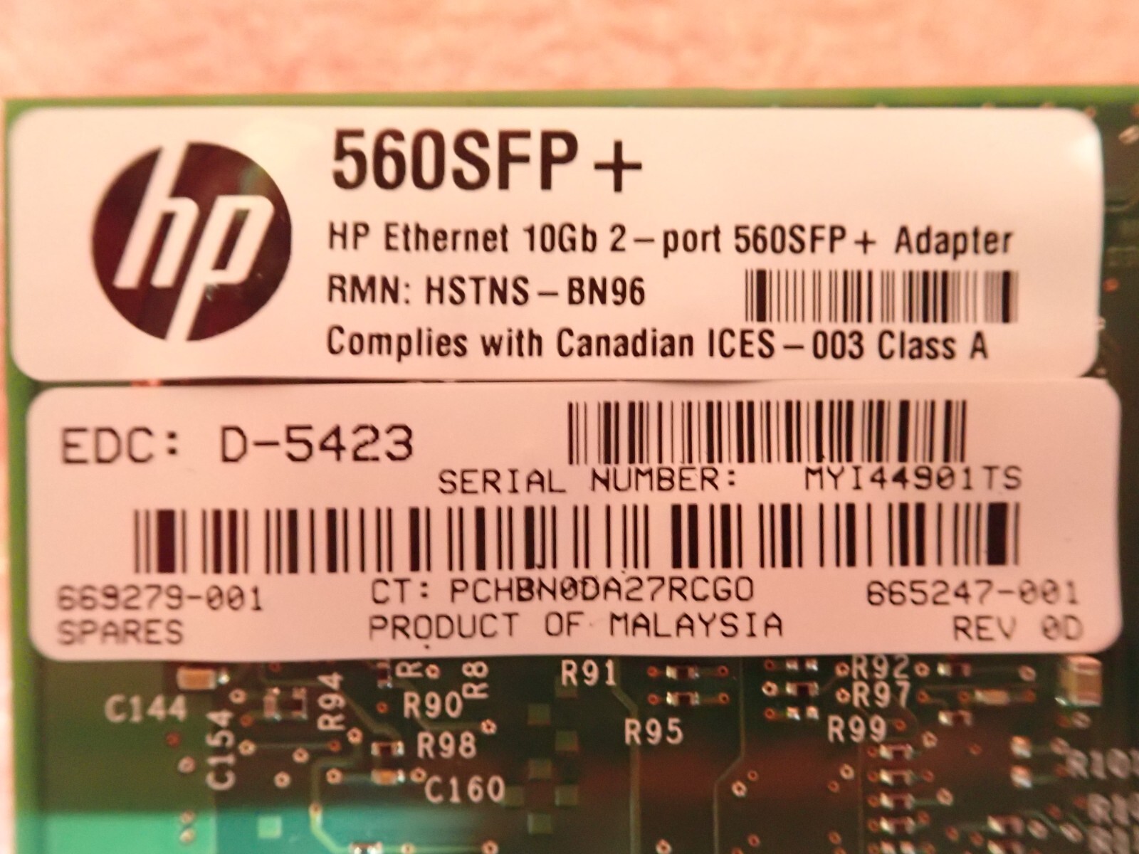 HPE Ethernet 560SFP+ Dual Port 10Gb 2-Port SFP+ Adapter 669279-001 ...