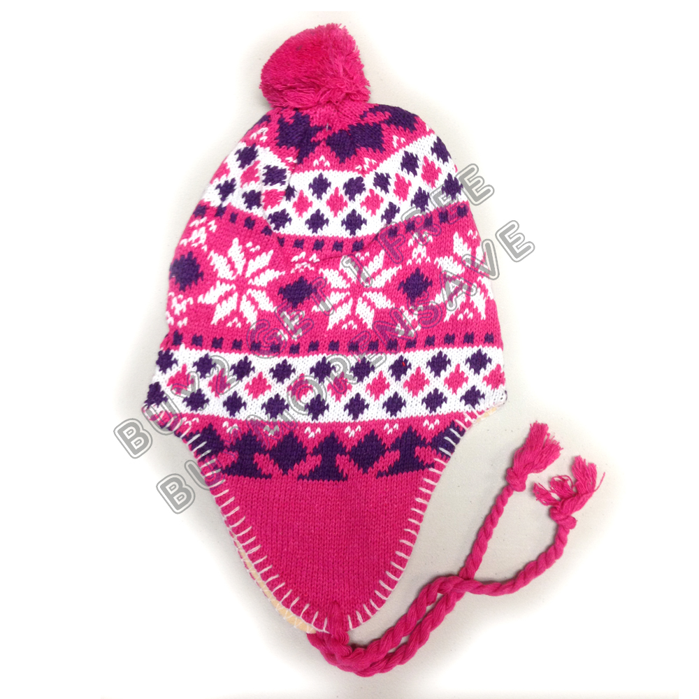 Winter Peruvian Ear Flap Ski Hat Beanie Cap Snow Flakes Color RANDOMLY ...