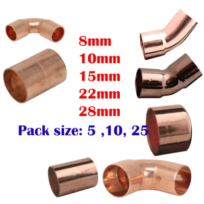 8MM/10MM/15MM/22MM/28MM/ COPPER END FEED FITTINGS/PLUMBING 5/10/25 pack ...