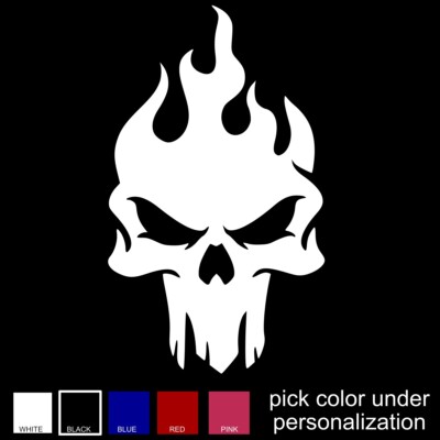 Flame Skull Decal, Gothic Sticker, Die Cut Vinyl, you pick size and ...