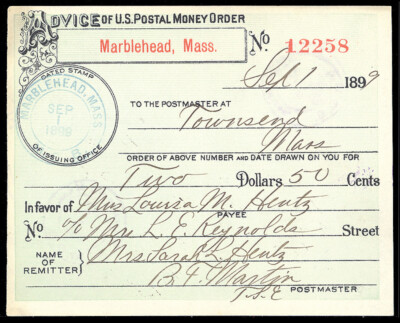 PH "Advice of U.S. Postal Money Order" printed Post Office Form [601474 ...