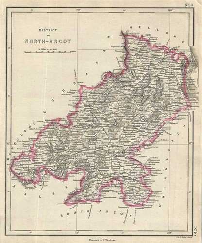 1854 Pharoah and Company Map of the District of North Arcot, Tamil Nadu ...