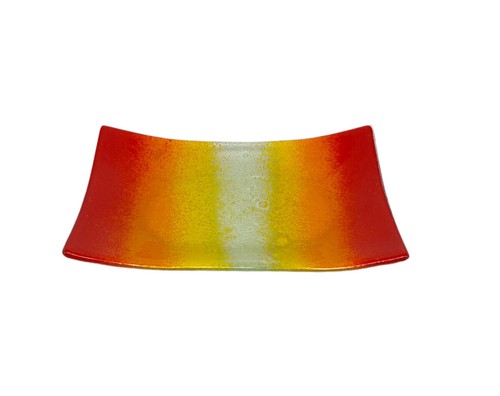 Fused Glass Decorative Plate Fall Candy Corn Halloween Colors 10.5” L x ...