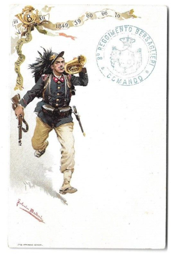 CARTOLINA MILITARE ,8° REGGIMENTO BERSAGLIERI - COMANDO - ILL. F ...