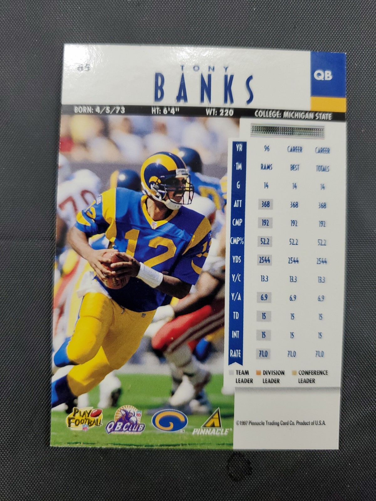 1997 Pinnacle Football Card Tony Banks Rams #65 FREE SHIPPING! | eBay