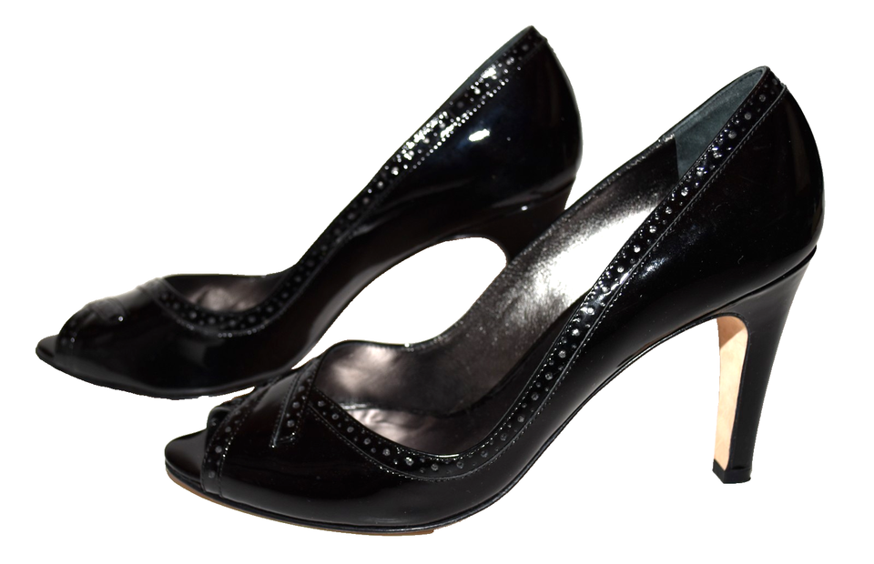 Faconnable Black Patent Leather Crisscross Peep Toes Pumps Size 8 M ...