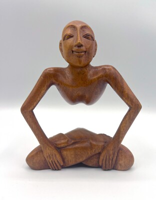 Abstract Brown Wooden Meditation in Lotus Pose Figure Carved Man Home ...