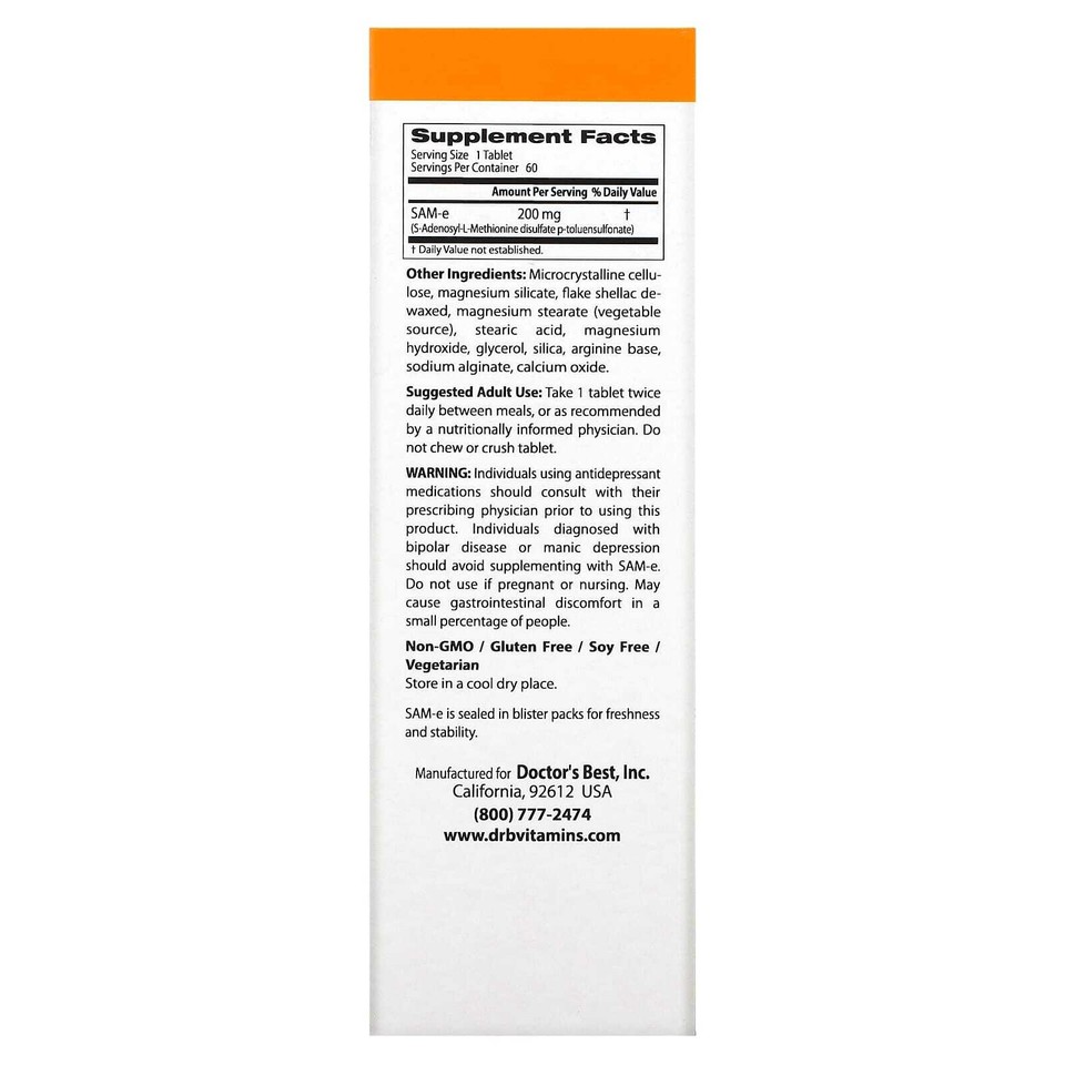 2 X Doctor's Best, SAM-e, 200 mg, 60 Enteric Coated Tablets | eBay