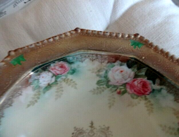Antique RS Prussia Rose Design Gold Gilt Beaded Edge Footed 7.5 in ...