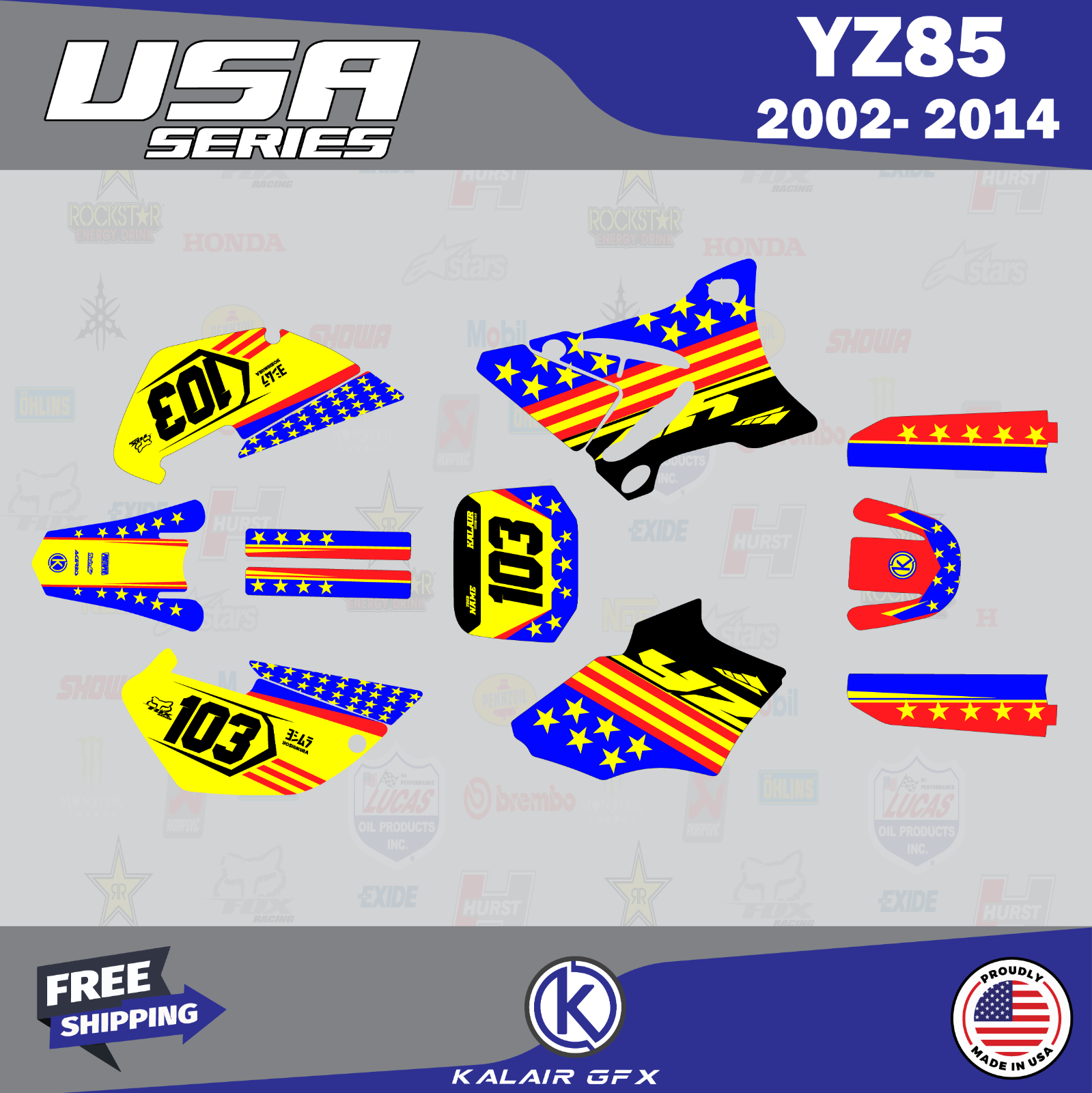 Graphics Kit for Yamaha YZ85 (2002-2014) YZ 85 USA Series - Yellow | eBay