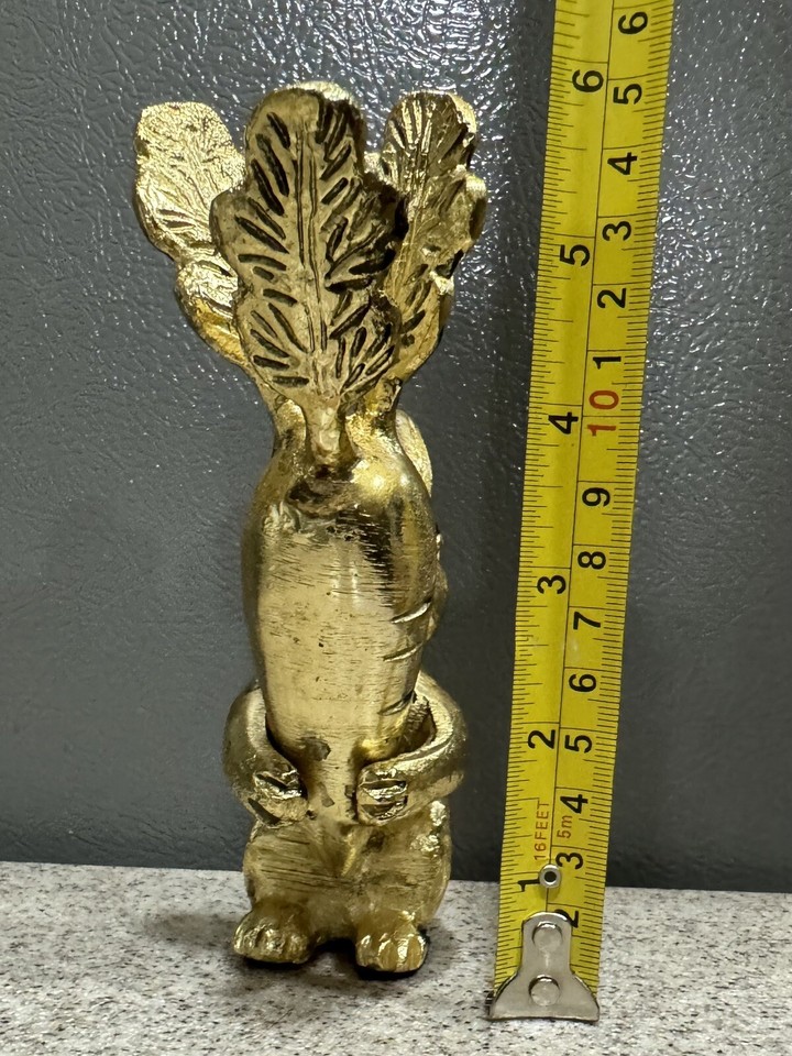 Gold Tone Heavy Metal Bunny Rabbit Holding Carrot Sitting Figurine ...