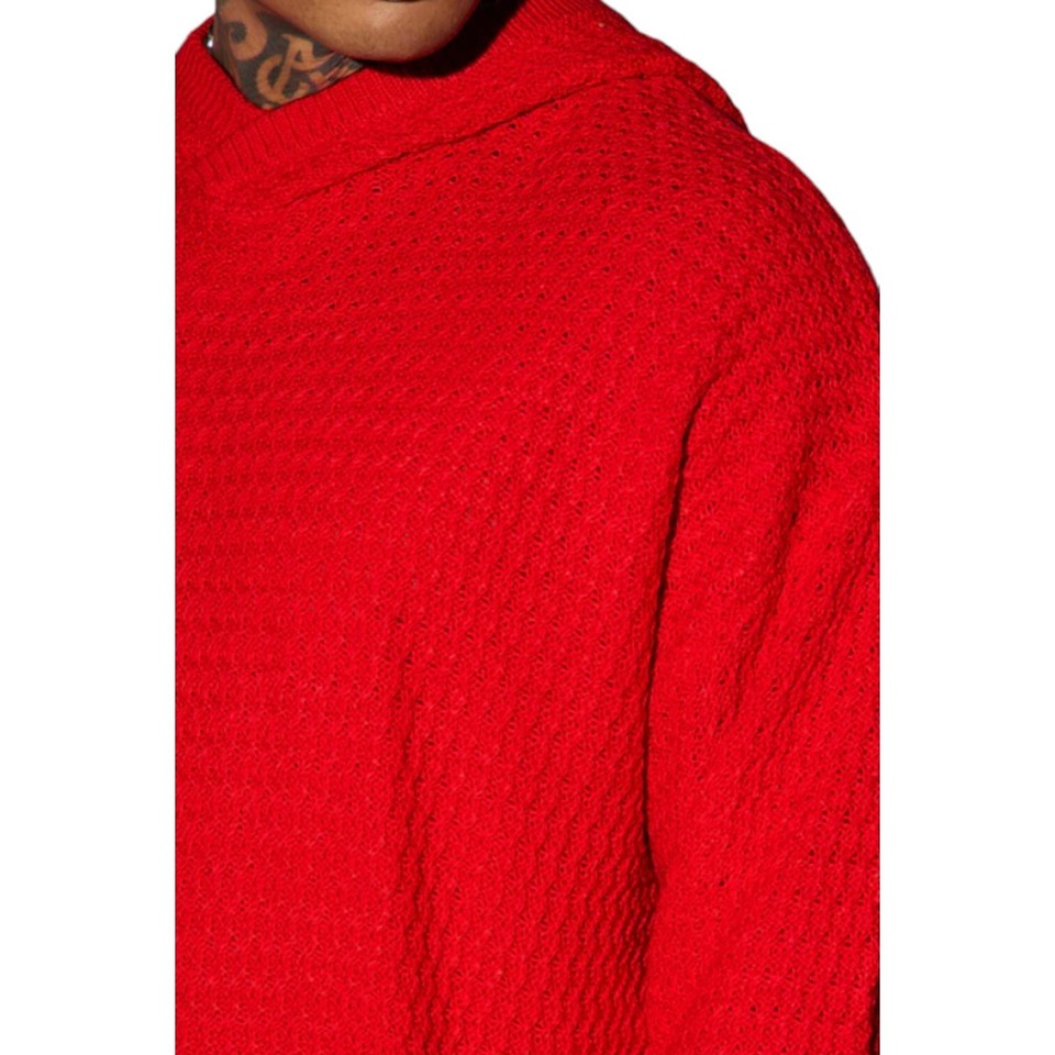 Cableknit Hooded Pullover Long Sleeve Sweater Red Men's Size X-Large XL ...