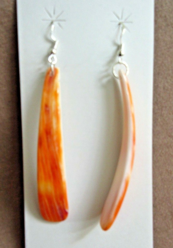 Zuni Native Orange Spiny Oyster & Silver Hook Earrings by J Espino ...