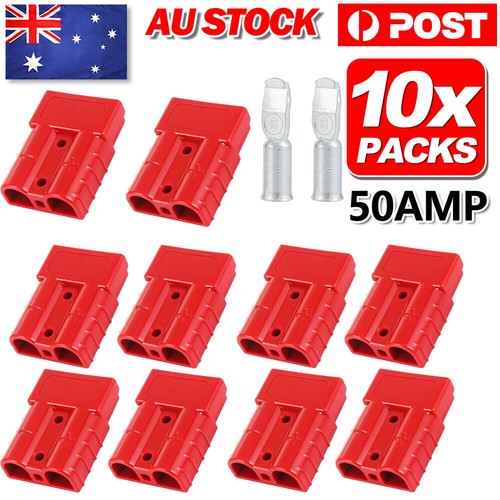 RED 10Qty 50A Anderson Style Plug Connectors 50AMP 6AWG 12-24V DC Power ...