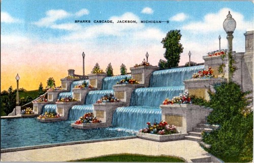 Jackson Michigan MI : FOUNTAIN SCENE a/16 BA2038 | eBay