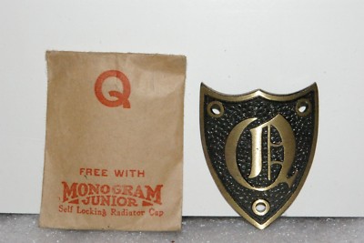 NOS 1920's-1930's Monogram Junior Metal Motometer Cap Shield Letter Q ...