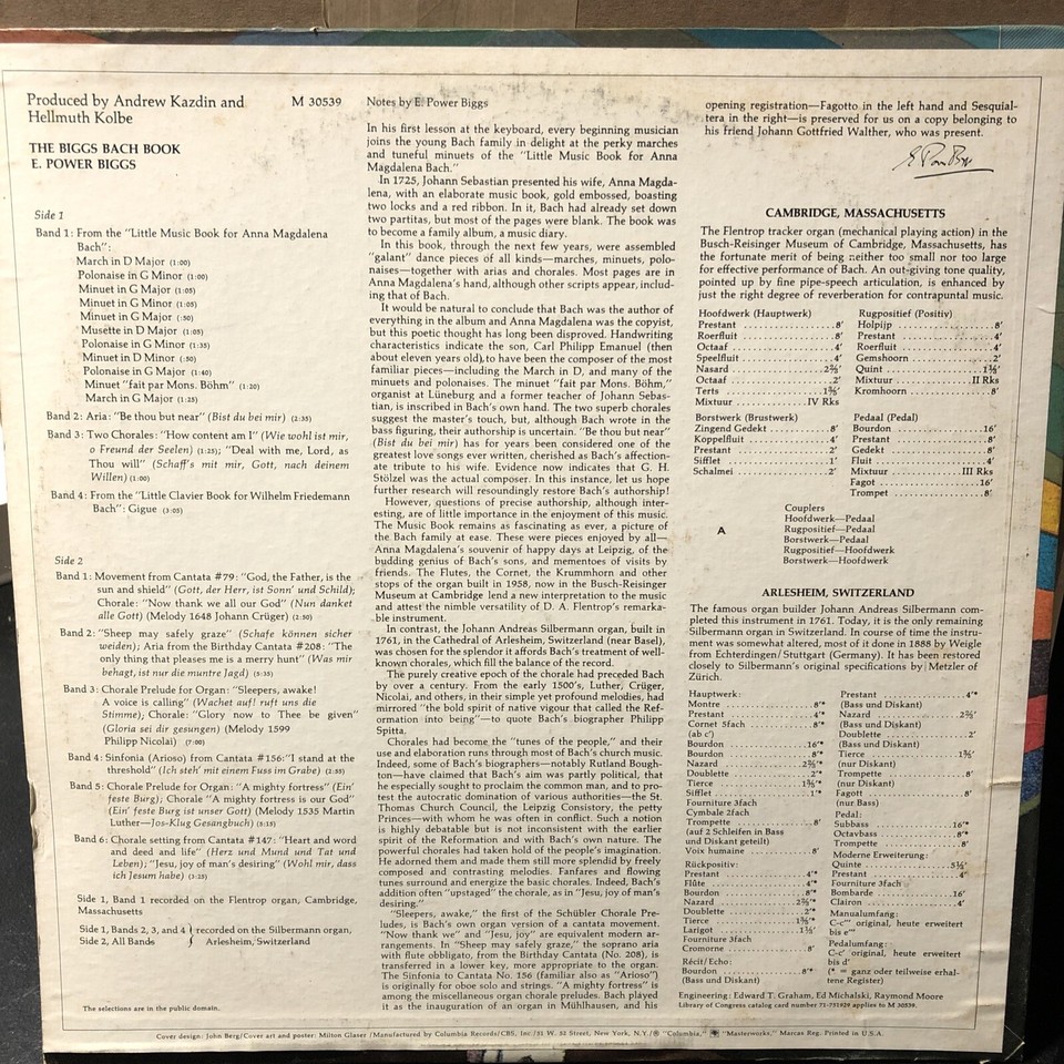 The Biggs Bach Book E. Power Biggs vinyl Columbia Masterworks LP | eBay