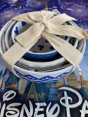 Disney Parks Homestead Blue Mickey Icons Nesting Bowls Set of 3 New IN ...
