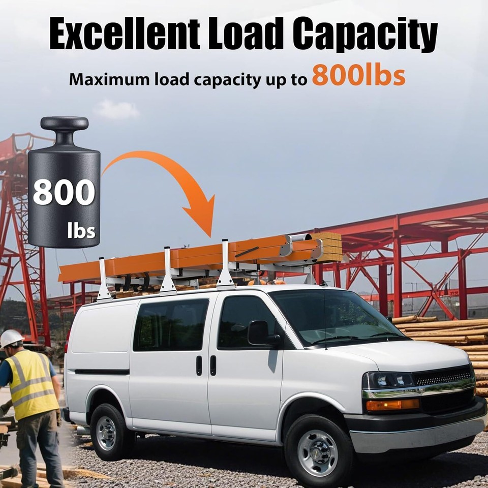 800LBS No Drill Van Roof Rack for Chevy Express 1500/2500/3500 GMC ...
