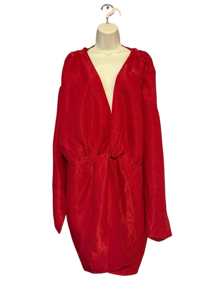 NWT Pretty Little Thing Plus Size UK 22, US 18 Red Glitter Wrap Dress ...