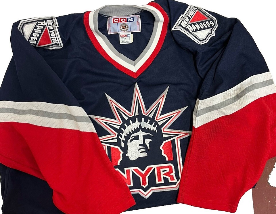 New York Rangers Blue "Statue of Liberty" CCM NHL Jersey Size XL | eBay