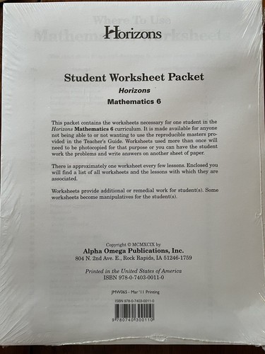 Horizons 6th Grade Math Student Worksheet Packet Brand New, Unopened | eBay