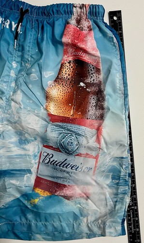 Budweiser Mens Swim Trunks 30” Elastic Drawstring Waist Blue Lined ...