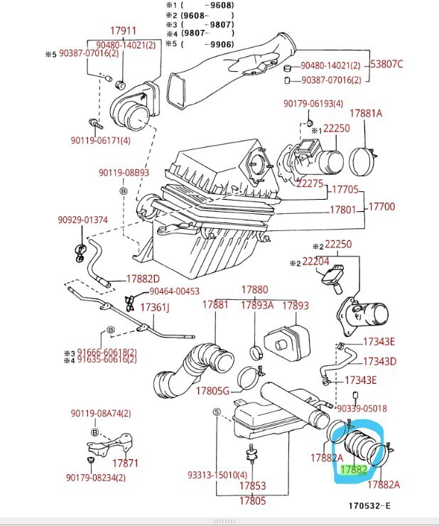 96-00 4RUNNER 2.7L AIR CLEANER INTAKE INLET DUCT TUBE BOOT 17882-75040 ...